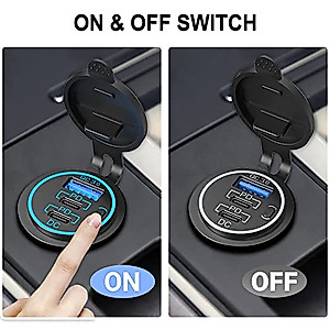 12V USB Outlet USB C Car Charger Socket – Newest 58W Lengthened RV USB Outlet 12V Socket Dual 20W PD3.0 USB-C and 18W QC3.0 Car USB Port with Button Power Switch for Car Boat Marine RV Motorcycle