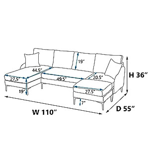 110" W Convertible Sectional Sofa with Reversible Chaise Lounge and Activity Ottoman, Polyester Blend U-Shape Modular Sectional Couch, 4-Seat Upholstered Sofa Couch for Living Room Apartment, Blue