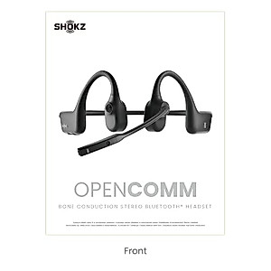 SHOKZ (AfterShokz OpenComm - Bone Conduction Open-Ear Stereo Bluetooth Headset with Noise-Canceling Boom Microphone - Wireless Headset for Mobile Use, with Bookmark