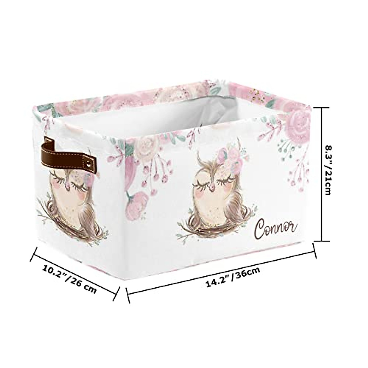 Pink Cute Floral Owl Personalized Storage Bins Box Baskets with Handle Cubes Clothes Basket Box for Women Christmas Office Holiday 1 Pack