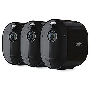 Arlo Pro 4 Spotlight Camera - 3 Pack - Wireless Security, 2K Video & HDR, Color Night Vision, 2 Way Audio, Wire-Free, Direct to WiFi No Hub Needed, Black - VMC4350B