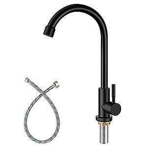 Aolemi Cold Water Only Kitchen Faucet Black 304 Stainless Steel Sink Faucet High Arc Faucet