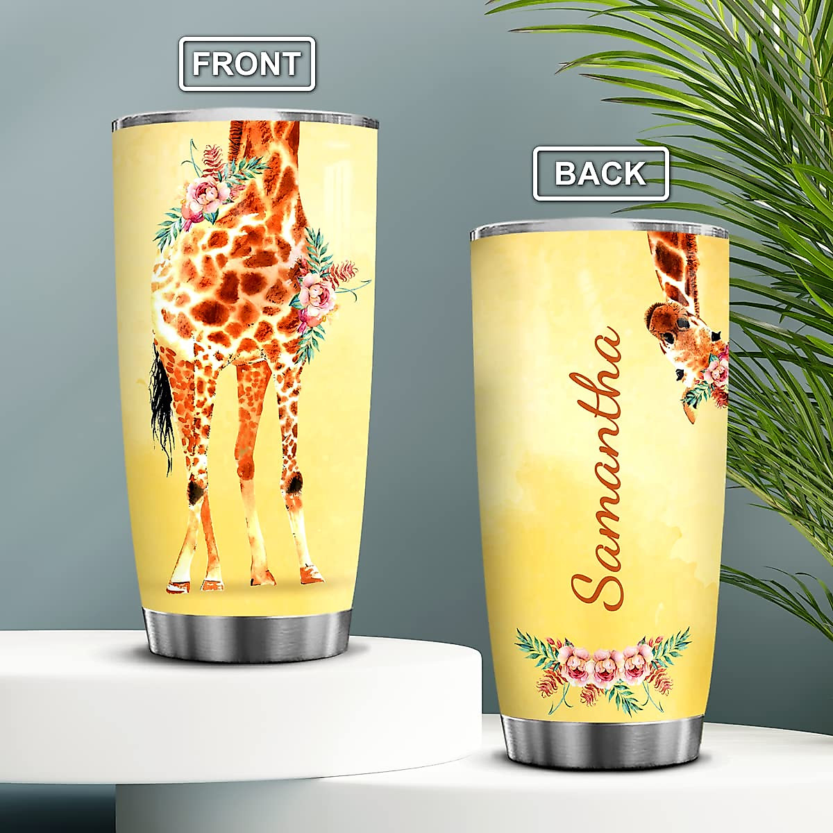 Wassmin Giraffe Gifts For Women Personalized Giraffe Tumbler Stainless Steel 20oz 30oz Coffee Travel Cup Custom Gifts for Woman Girls Friend Spirit Animal Lovers Birthday Christmas