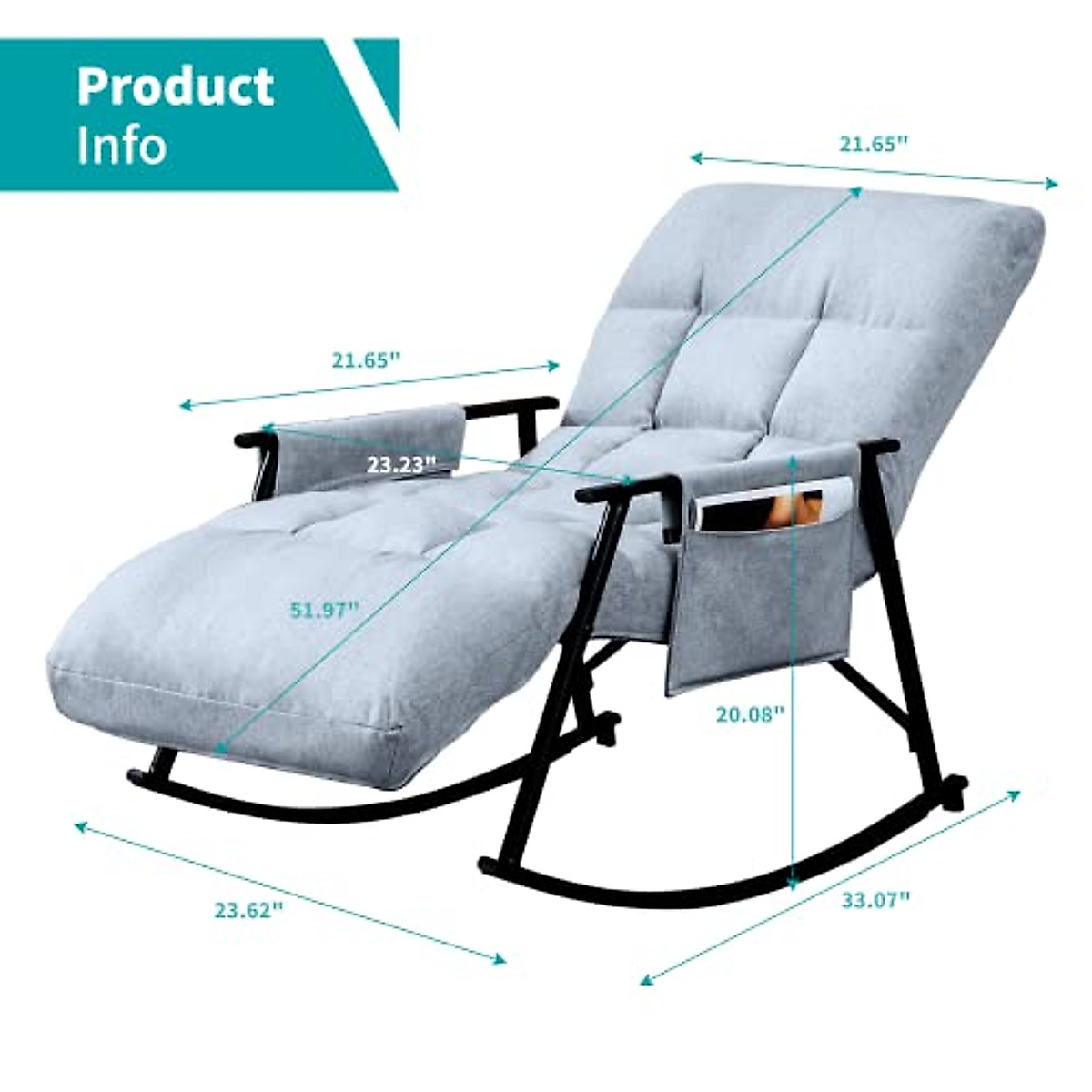 BALUS Adjustable Rocking Chair Lounge Children Chair, Modern Lounger Sofa,Lie or Sleep Lazy Chair, Internet Celebrity Single Rocker Chair,for Apartment/Bedroom/Balcony/Courtyard(Dark Grey)