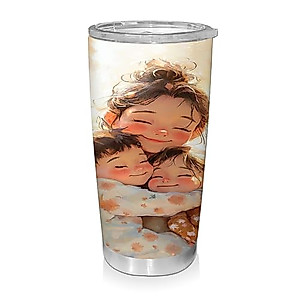 FOCIUZTA 20oz Watercolor Family Love Design Tumbler with lid, Travel Coffee Cup, Ideal for Easter, Mother Day, and birthday gifts