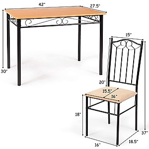 COSTWAY 5 Pcs Dining Table Set, with Metal Framework, Modern Dining Table Set, 5-Piece Dining Room Set, Kitchen Table with 4 Chairs for Home, Restaurant and Café