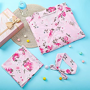 Mepase 5 Pcs Mommy and Me Robe Swaddle Headband Cap Set Including Maternity Robe Baby Swaddle Blanket Headband Hat for Mom and Baby (X-Large)