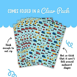 CENTRAL 23 Wrapping Paper for Boys - 6 Sheets of Birthday Gift Wrap - Police Cars Trucks and Tractors - For Kids - Children - Matte - Recyclable