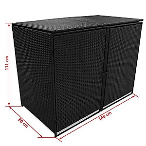 Festnight Outdoor Double Waste Bin Shed Patio Garden Storage Shed Poly Rattan Black