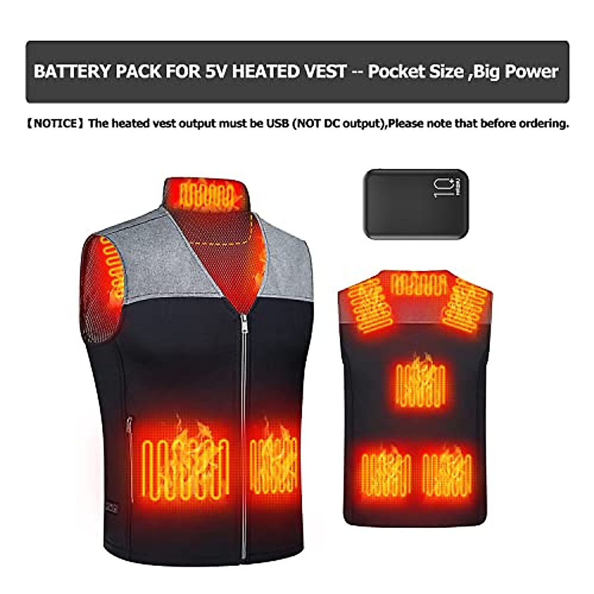 MRBIU 5v 2a Heated Vest Battery Pack,Micro Power Bank 10000mah for Heated Jacket,Dual USB LCD Display Portable Charger,External Battery for iPhone, Android etc.