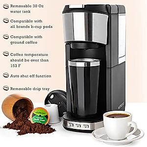 Mixpresso Coffee Maker Single Serve For Ground Coffee & Compatible With K Cup Pods, With 14oz Travel Mug & Reusable Filter For Home, Office & Camping, 30oz Removable Water Tank.
