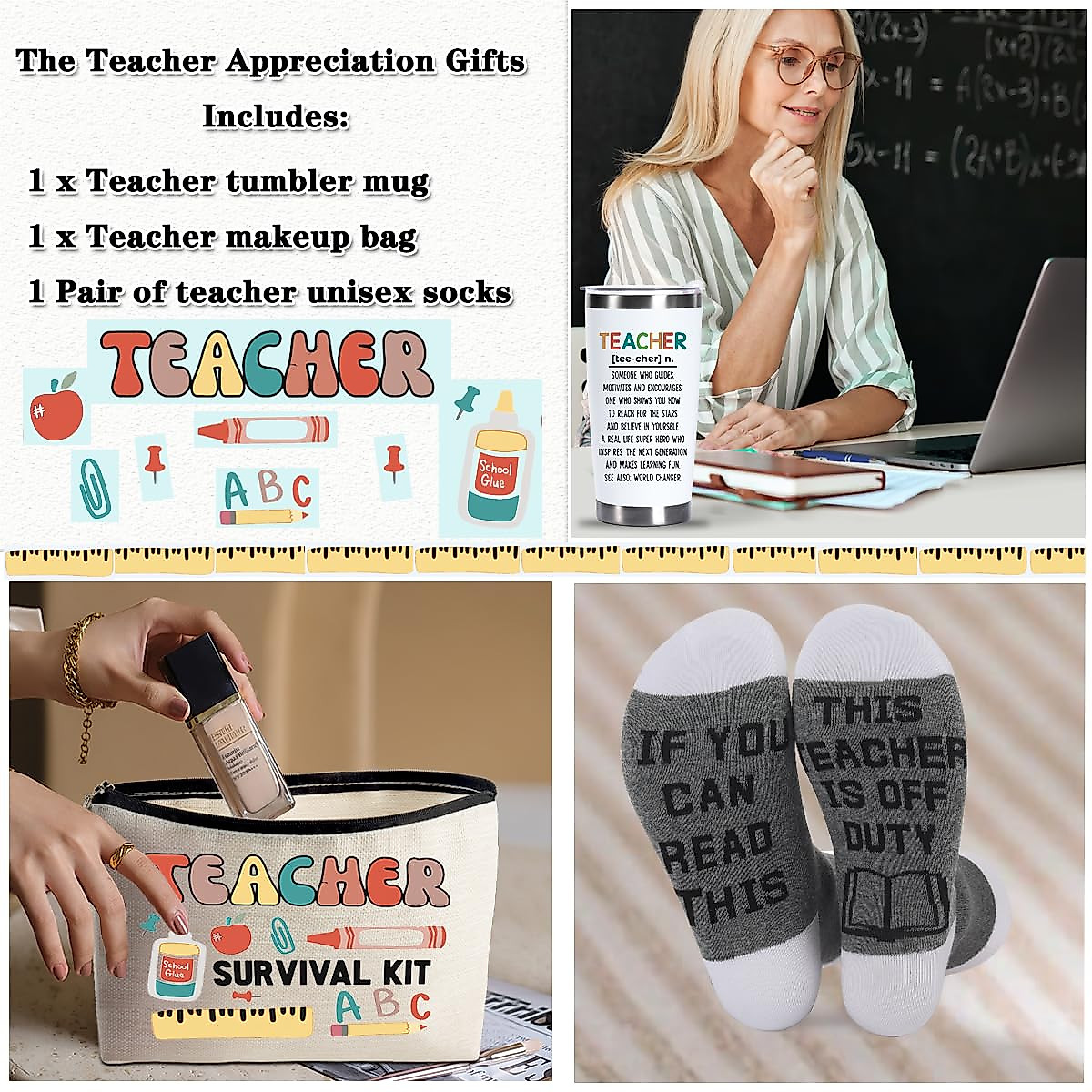 tGifGLonyi Teacher Appreciation Gifts for Women,Teachers Tumbler From Student, Gifts For Coach,Funny Socks Thank You Basket Box for New Teachers, Coffee Mug 20 oz