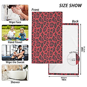 Jucciaco Red Leopard Pattern Cotton Towels for Bathroom, Soft Absorbent Hand Towel Set of 2 for Kitchen Yoga Gym Decorative, 16x28 inch