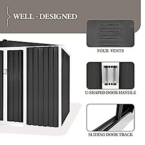 SOLAURA 8'x6' Outdoor Vented Storage Shed Garden Backyard Tool Steel Cabin (Grey)