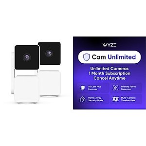 WYZE Cam Pan v3 White 2-Pack Cam Unlimited Monthly, Covers Unlimited Cameras, Auto-Renews at $9.99/Month, Activation Required, Cancel Anytime
