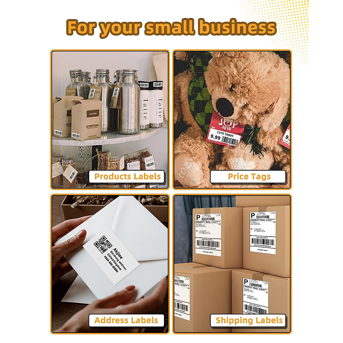 Memoqueen M04AS Mini Sticker Printer Thermal Wireless Portable Printer for iPhone with 3 Rolls Transparent/Blue on White Sticker/Semi-Transparent Paper, Compatible with iOS & Android