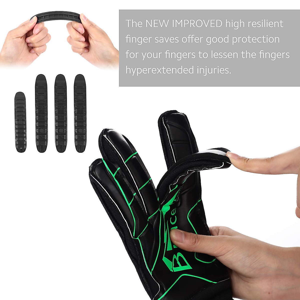 Goalie Gloves for Youth & Adult, Goalkeeper Gloves Kids with Finger Support, Black Latex Soccer Gloves for Men and Women, Junior Keeper Football Gloves for Training and Match