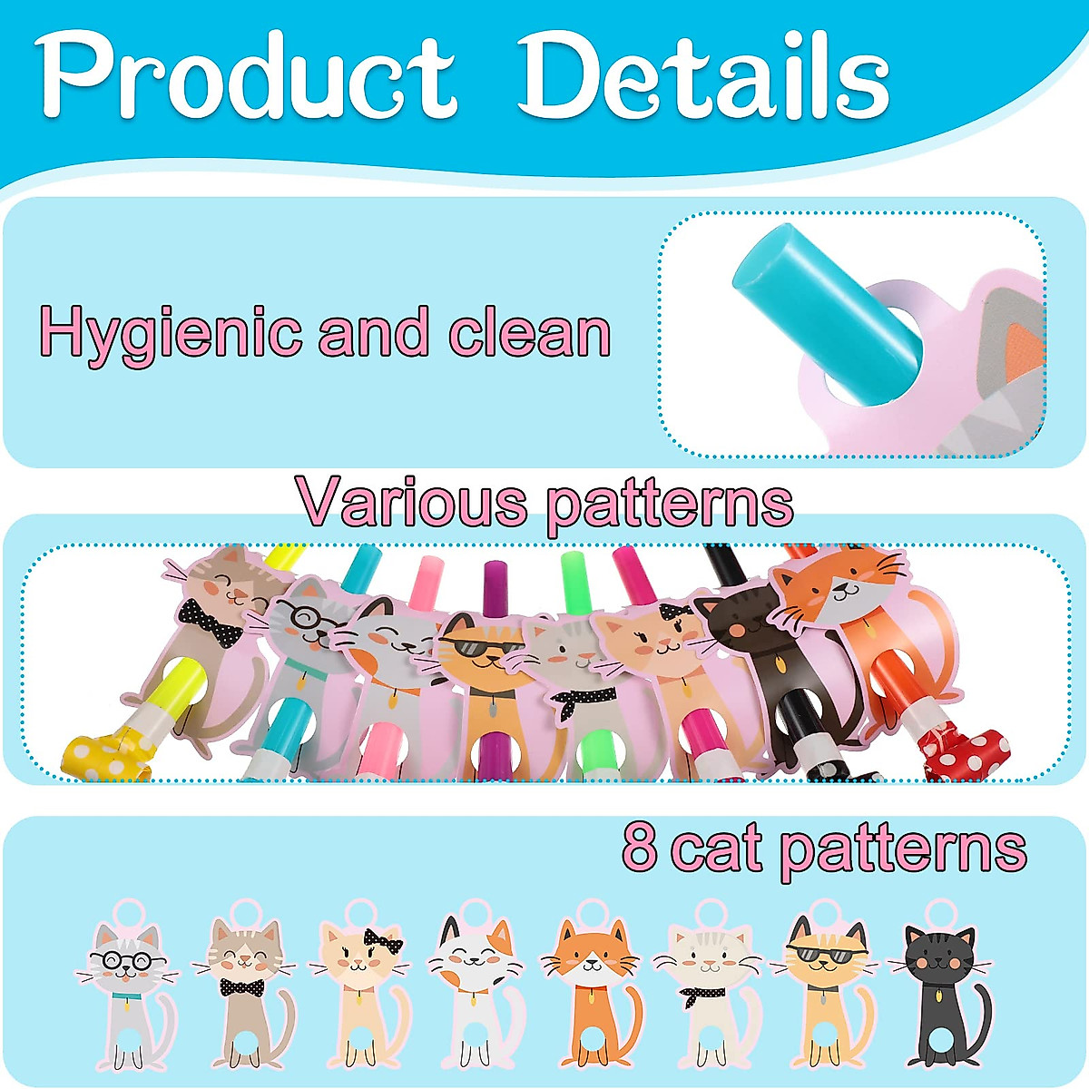 Hotop 48 Pcs Cat Party Blowouts Cat Birthday Party Supplies Kitty Blowers Dollhouse Cat Noisemakers Blowouts for Cat Birthday Baby Shower Party Favor Decorations