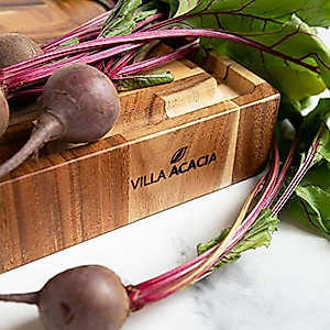 Villa Acacia Large Wood Cutting Board with Juice Groove, 2.5 Inch Thick, 17x12 Inch End Grain Block