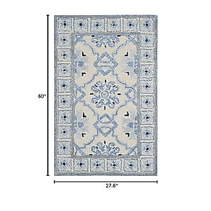 SAFAVIEH Bella Collection Accent Rug - 2'3" x 5', Ivory & Blue, Handmade Wool & Viscose, Ideal for High Traffic Areas in Entryway, Living Room, Bedroom (BEL155A)