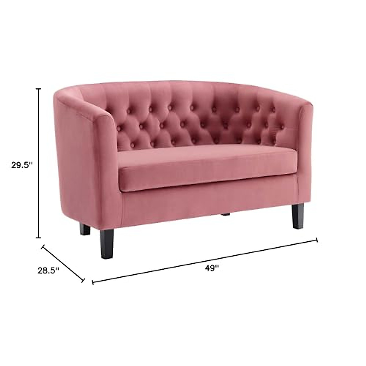 Modway Prospect Channel Tufted Performance Velvet Modern, Loveseat, Dusty Rose