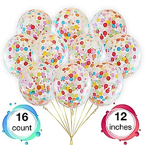 Rainbow Multicolor Confetti Balloons | Bright Colorful Confetti Pre-Filled | Wedding Engagement Birthday Party Events (16 Pack Rainbow, 12 inches)