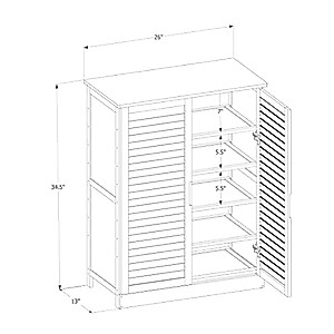 MoNiBloom 5 Tier Shoe Storage Cabinet with Shutter Doors, Bamboo Shoe Floor Storage Organizer Rack for 11-15 Pairs Entryway Hallway Mudroom, Brown
