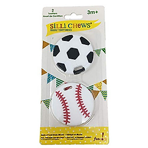 Silli Chews Teethers for Babies BPA Free - Silicone Baseball and Soccer Ball Baby Teether Toys 2" Sports Teething Gift Set
