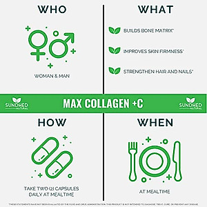 Sundhed Natural Max Collagen Plus C (60 caps) - All Natural Collagen Capsules with Biotin & Bioperine to Boost Anti Aging Hydration & Skin Firmness - Collagen Pills to Strengthen Bones & Nails