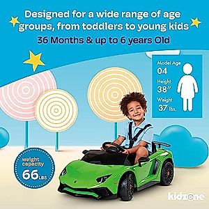 Kidzone Kids Electric Ride On 12V Licensed Lamborghini Aventador Battery Powered Sports Car Toy with 2 Speeds, Parent Control, Sound System, LED Headlights & Hydraulic Doors - Black