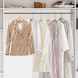 Ohuimrt 30 Pack Garment Bags for Hanging Clothes, Clear Plastic Dry Cleaning Bags Clothes Covers for Storage Suits, Shirts, Coats, 35.4 x 23.6 Inches