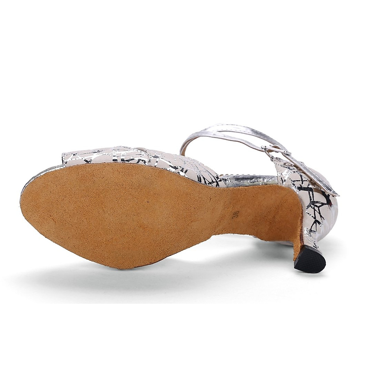 TDA Women's Flared Heel Comfort Peep Toe Silver Leather Salsa Tango Ballroom Latin Modern Dance Wedding Shoes 8.5 M US