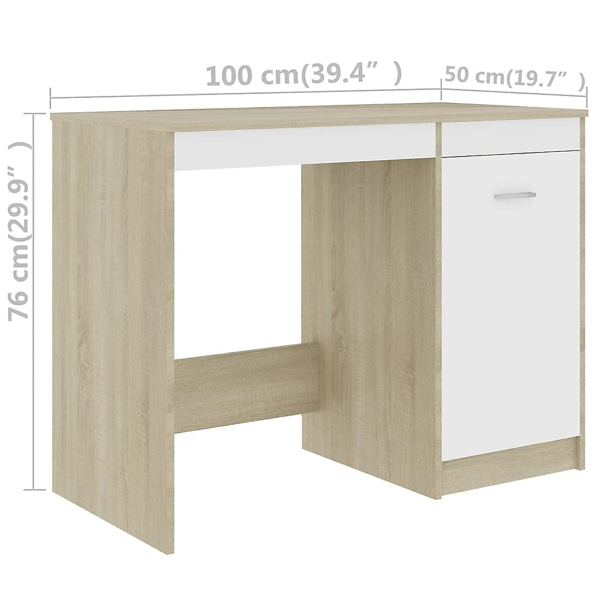 WRJENFSC Desk Writing Desks Secretary Desk Bedroom Desks Computer Desk with Storage White and Sonoma Oak 39.4"x19.7"x29.9" Engineered Wood Suitable for study, bedroom, living room, office