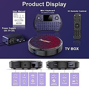 Android 12 TV Box 4GB 64GB Android Box with WiFi 6 2.4G 5.8G H618 Chipset USB 2.0 4K 6K HDR10 H.265 BT5.0 with Mini Wireless Backlit Keyboard