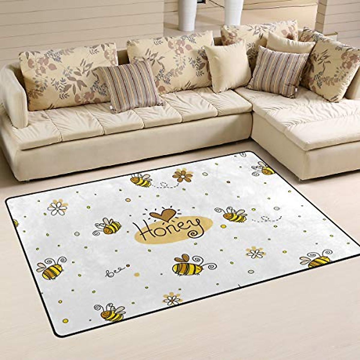 ALAZA Children Area Rug,Cute Honey Bees Floor Rug Non-Slip Doormat for Living Dining Dorm Room Bedroom Decor 31x20 Inch