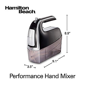 Hamilton Beach Electric Hand Mixer with Snap-On Case, Twisted Wire Beaters, Milkshake Rod, Dough Hook, Whisk, 6-Speed, Black