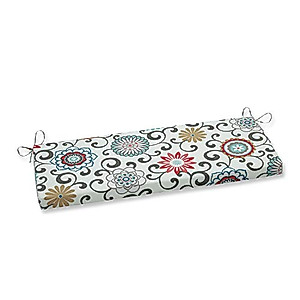Pillow Perfect Outdoor/Indoor Pom Play Peachtini Bench/Swing Cushion, 45" x 18", Blue