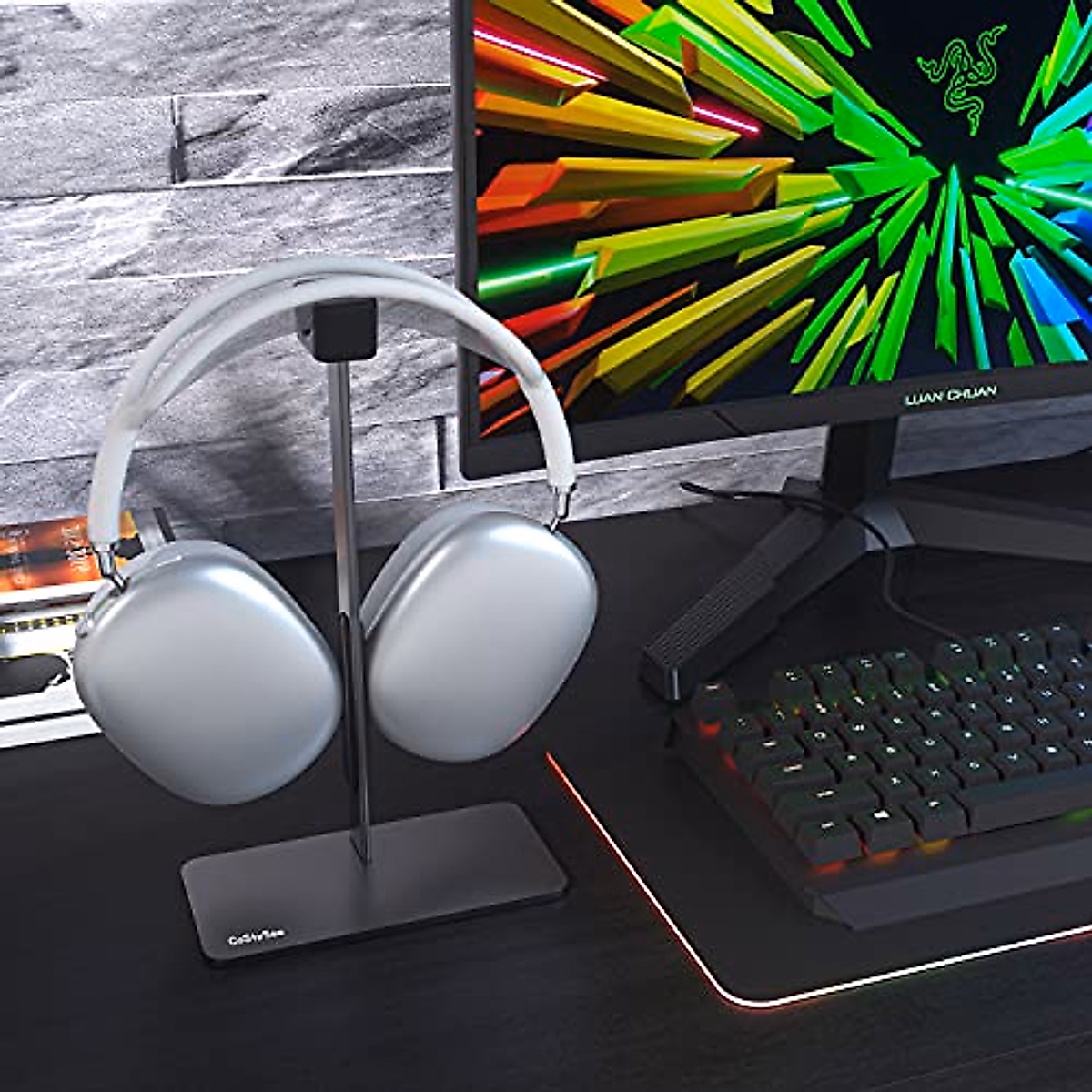 CoStySee Headphone Stand for Airpods Max with Auto-Sleep Mode Aluminum Sleep Holder with Anti-Slip Base and U-Shaped Silicone Headrest for Airpods Max（Gun Black）