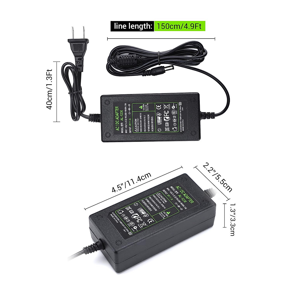 DC 12V 3A Power Adapter, US Plug, 4.6FT Power Cord, 36 Watt AC 100-240V to DC 12Volt Transformers, Switching Power Supply for LED Strip Light, Camera, Wireless Router 2.1mm X 5.5mm