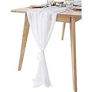 10Ft 1 Piece White Chiffon Table Runner 27x120 Inches Sheer Chiffon Fabric Bridal Party Romantic Wedding Reception Decorations