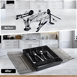 Loobuu Utensil Drawer Organizer with Lids, Silverware Tray for Kitchen Drawers, Plastic Cutlery Organizer in Drawer, 5 Compartments Flatware Organizer Tray for Kitchen and Office Drawer Storage