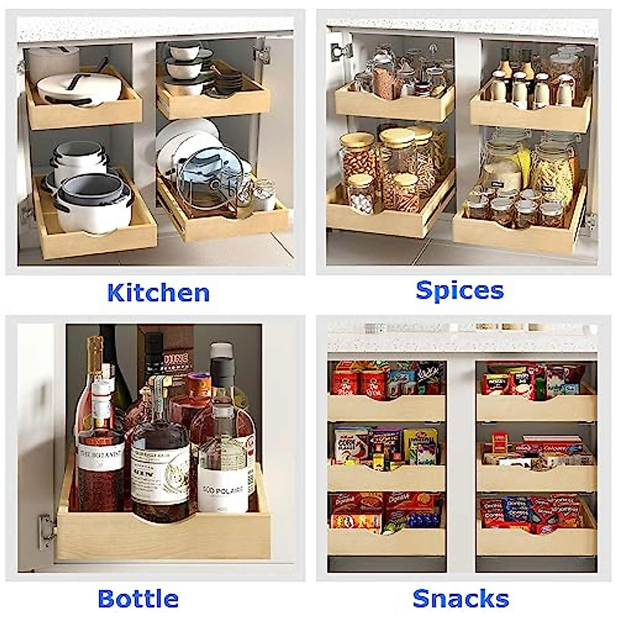 WelFurGeer 32'' Width Pull Out Shelves for Kitchen Cabinets, Pull Out Cabinet Organizer, Pantry Slide Out Drawers, Kitchen Slide Out Storage, Wood Slide Out Drawer for Kitchen (32''W x 21''D)