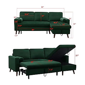 Eafurn Reversible Corner Sectional Sofa Pull Out Bed with Storage Chaise Lounge (Left & Right), 3 Seater Velvet Upholstered Convertible Sleeper Couch Bed, L Shaped Pullout Sofa&Couch for Living Room