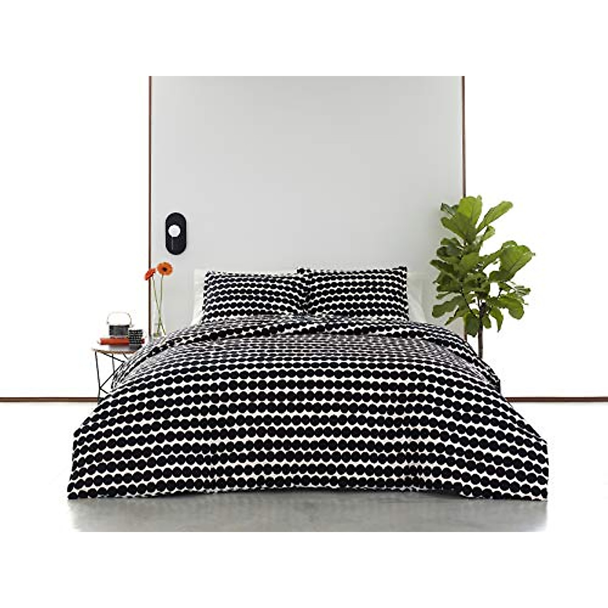 MARIMEKKO - Queen Duvet Cover Set, Cotton Bedding with Matching Shams & Button Closure, All Season Home Decor (Rasymatto Black, Queen)