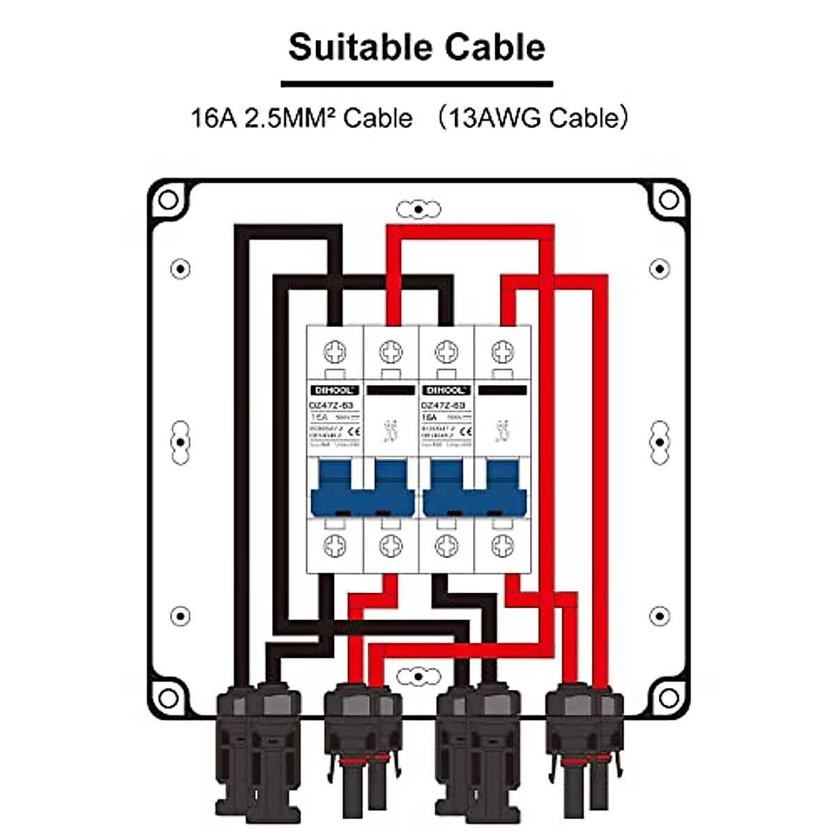 DIHOOL 16 Amp Outdoor Disconnect Box IP66 Waterproof, 2 in 2 Out Miniature Circuit Breakers with Power Distribution Box