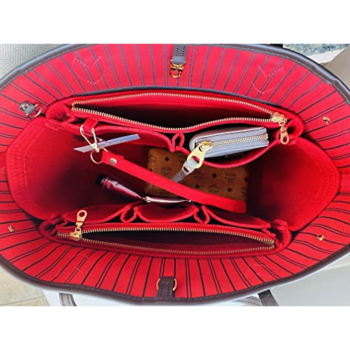 AlgorithmBags designed for LV Neverfull GM Purse Organizer Insert with Zippers Luxury Bag Shaper Liner (Cherry)