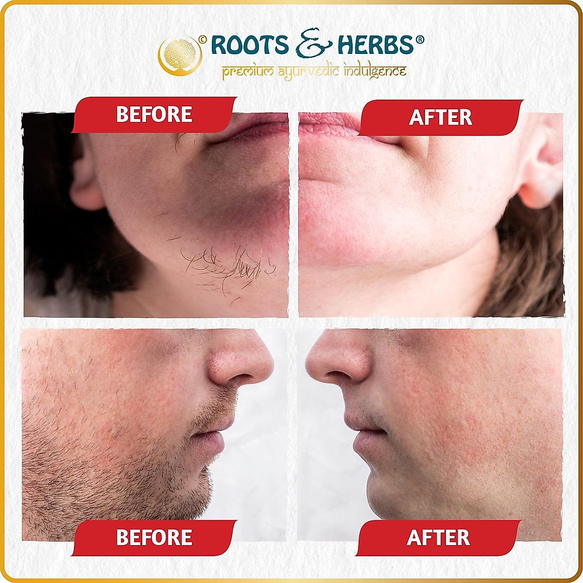 Chickpea & Kasturi Turmeric Facial Hair Removal Powder - For Men & Women, Chin, Jawline & Upper Lips - Depilatory Mask with Ayurvedic Herbs - Roots & Herbs, 2.11oz