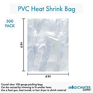 4x6 inch Odorless, Clear, 100 Guage, PVC Heat Shrink Wrap Bags for Gifts, Packaging, Homemade DIY Projects, Bath Bombs, Soaps, and Other Merchandise (500 Pack) | MagicWater Supply