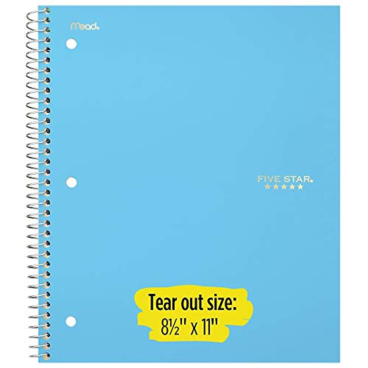 Five Star Spiral Notebook, 5 Subject, College Ruled Paper, 200 Sheets, 11" x 8-1/2", Color Selected For You, 1 Count (06112)