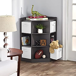 Badger Basket Corner Cubby Toy Storage Unit for Kids with 4 Removable Baskets - Charcoal (98813C)
